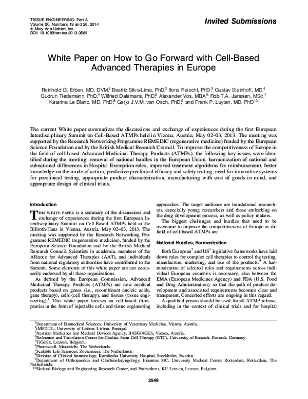 (PDF) White Paper on How to Go Forward with Cell-Based Advanced ...