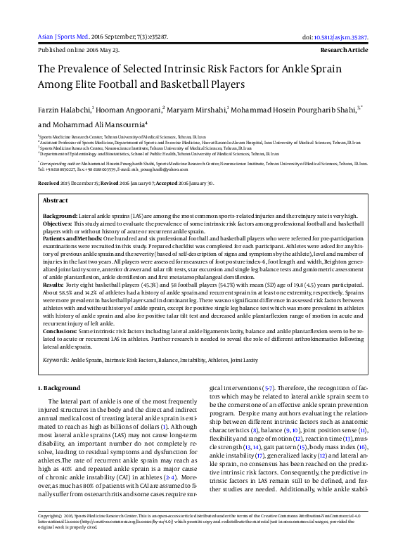 (PDF) The Prevalence of Selected Intrinsic Risk Factors for Ankle ...
