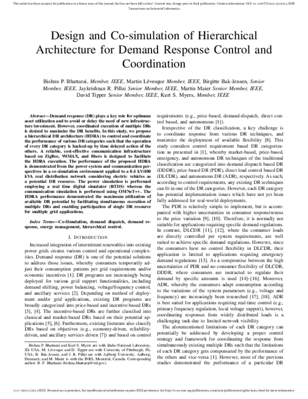 (PDF) Design and Cosimulation of Hierarchical Architecture for Demand Response Control and ...