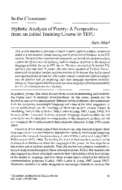 (PDF) Stylistic Analysis of Poetry: A Perspective from an Initial ...