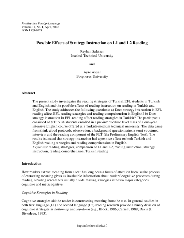 (PDF) Possible effects of strategy instruction on L1 and L2 reading