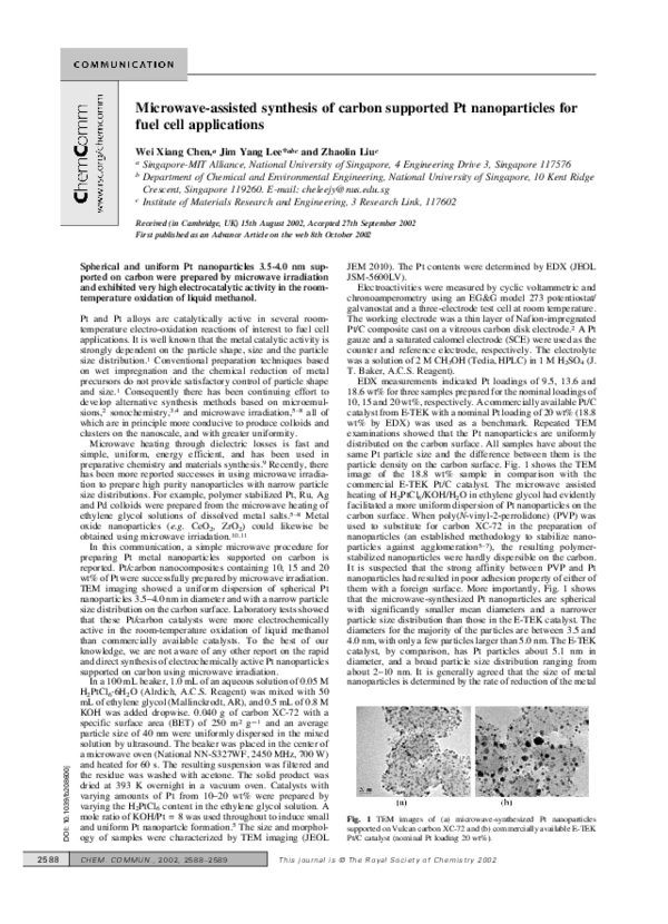 (PDF) Microwave-assisted synthesis of carbon supported Pt nanoparticles for fuel cell applications