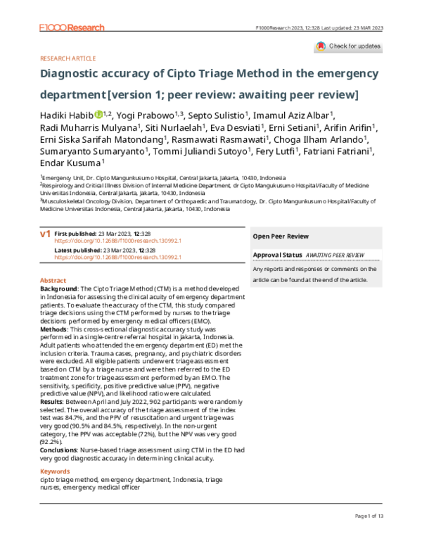 (PDF) Diagnostic accuracy of Cipto Triage Method in the emergency ...