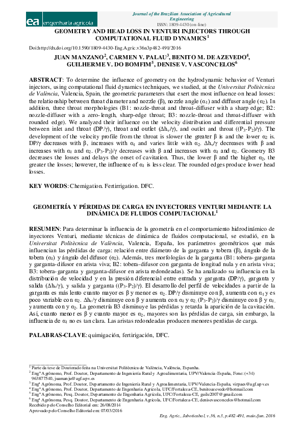 (PDF) Geometry and head loss in Venturi injectors through computational fluid dynamics