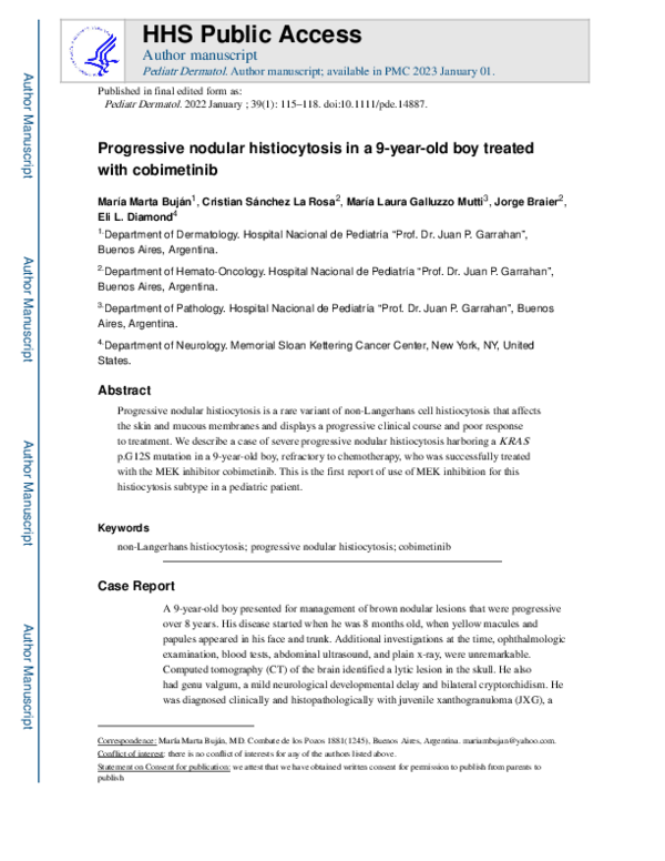 (PDF) Progressive nodular histiocytosis in a 9‐year‐old boy treated ...