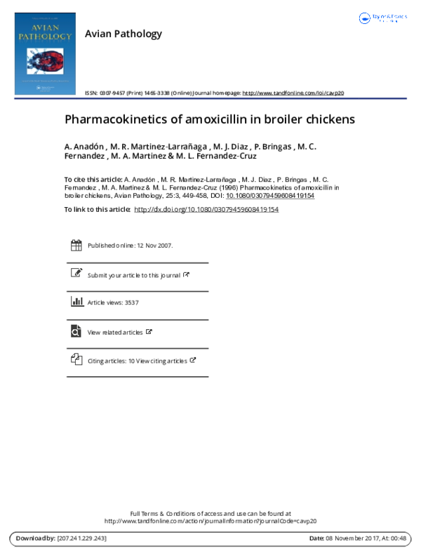 (PDF) Pharmacokinetics of amoxicillin in broiler chickens