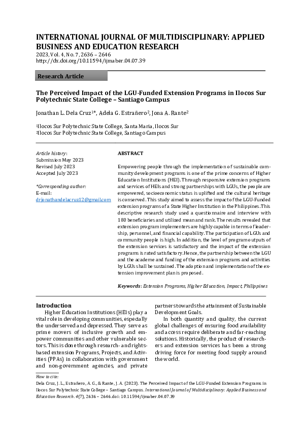 (PDF) The Perceived Impact of the LGU-Funded Extension Programs in ...