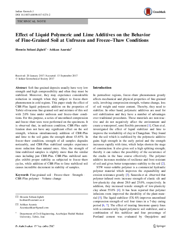 Effect of Liquid Polymeric and Lime Additives on the Behavior of Fine ...