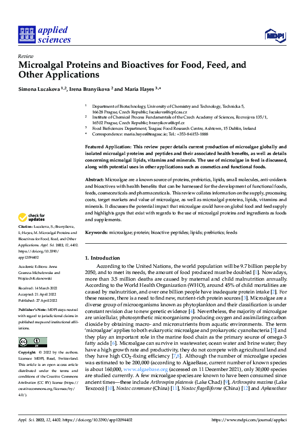 (PDF) Microalgal Proteins and Bioactives for Food, Feed, and Other ...