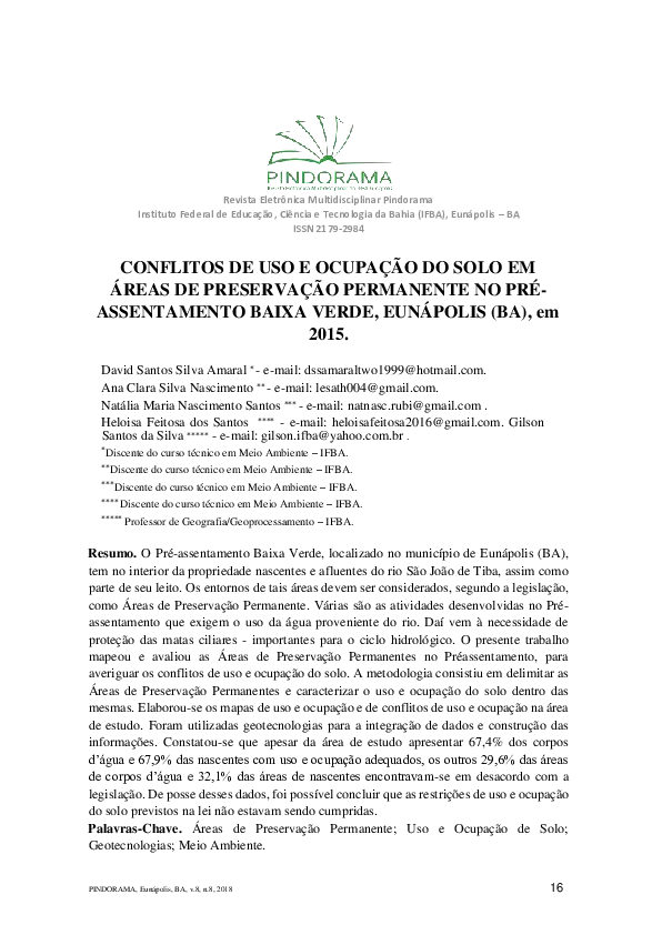 (PDF) CONFLITOS DE USO E OCUPAÇÃO DO SOLO EM ÁREAS DE PRESERVAÇÃO ...