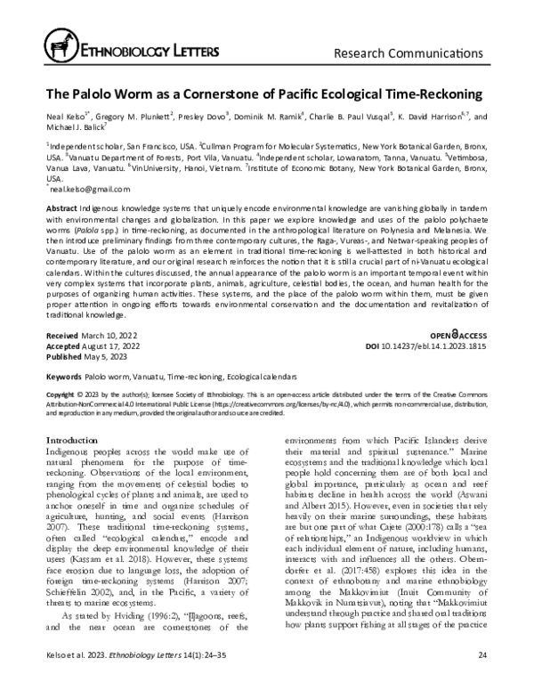 (PDF) The Palolo Worm as a Cornerstone of Pacific Ecological Time-Reckoning