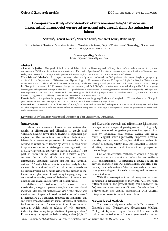 (PDF) A comparative study of combination of intracervical foleyâ€™s ...