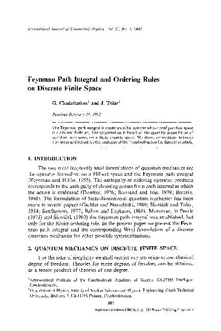 (PDF) Feynman path integral and ordering rules on discrete finite space