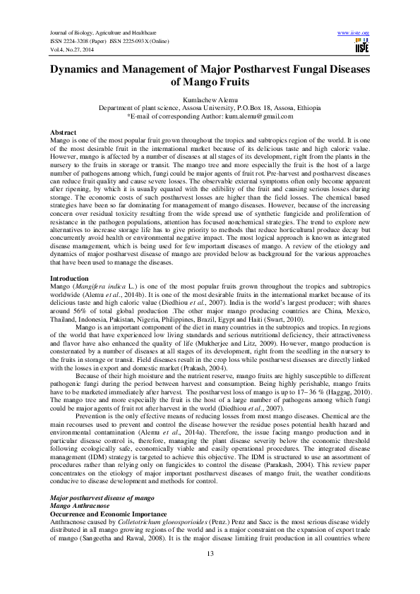 (PDF) Dynamics and Management of Major Postharvest Fungal Diseases of Mango Fruits