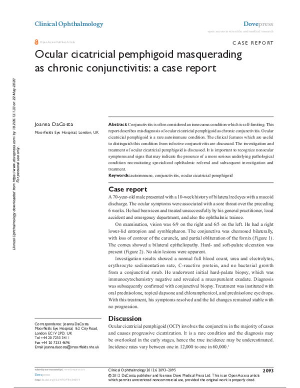 (PDF) Ocular cicatricial pemphigoid masquerading as chronic ...