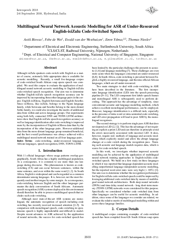 (PDF) Multilingual Neural Network Acoustic Modelling for ASR of Under ...