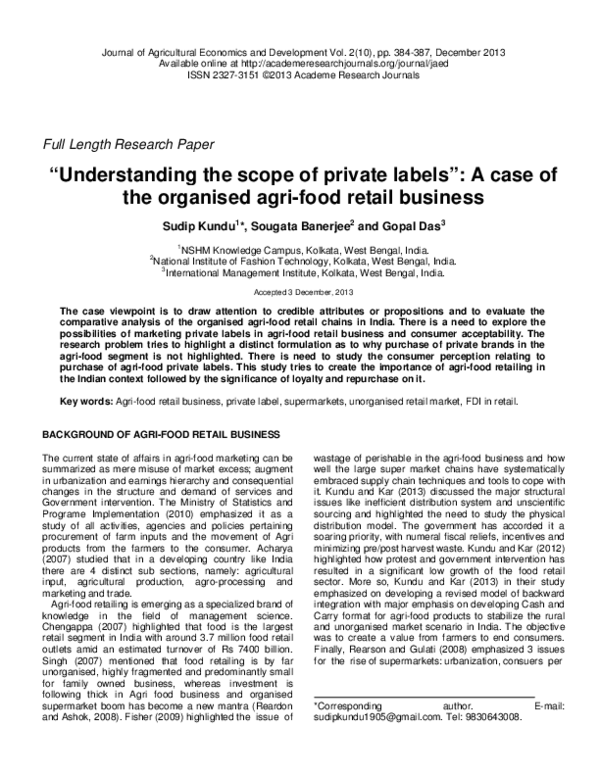 (PDF) Understanding the scope of private labels: A case of organized ...