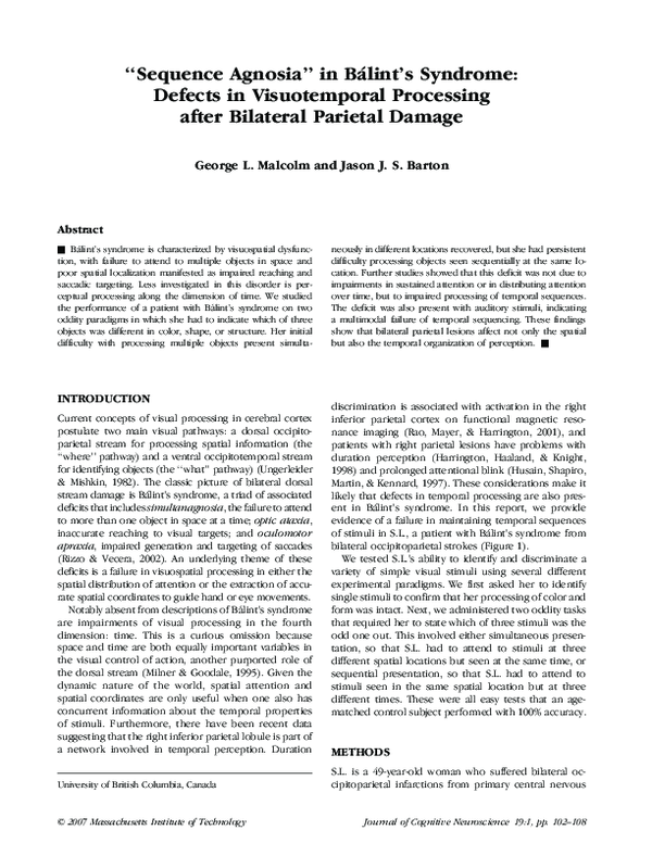(PDF) “Sequence Agnosia” in Bálint's Syndrome: Defects in Visuotemporal ...
