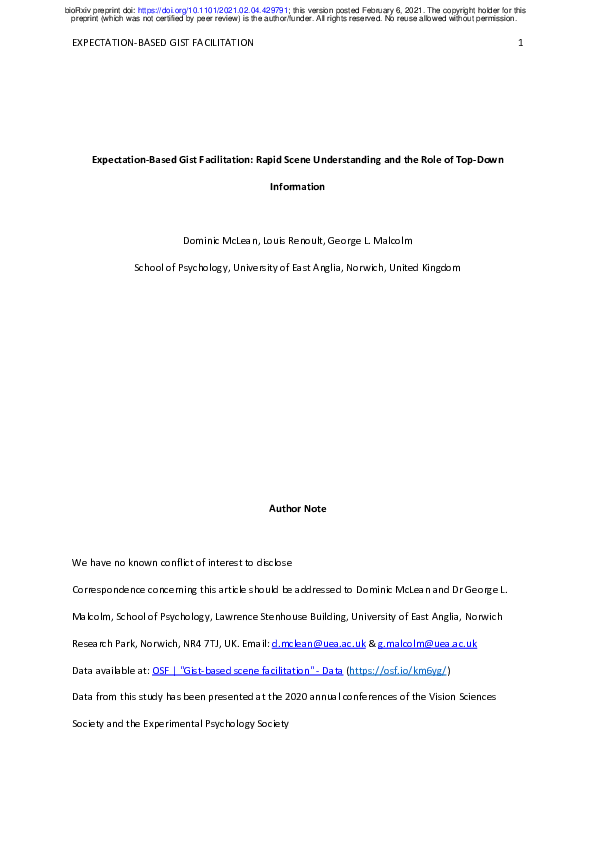 (PDF) Expectation-Based Gist Facilitation: Rapid Scene Understanding and the Role of Top-Down ...