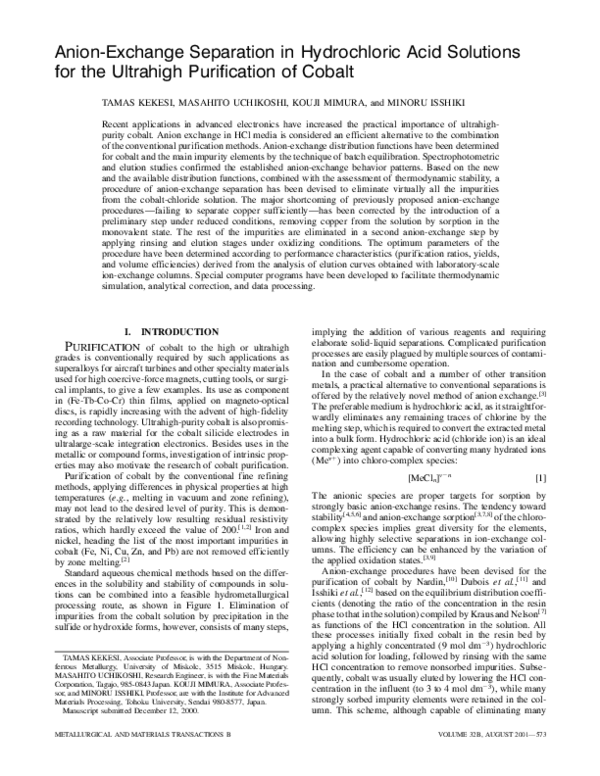(PDF) Anion-exchange separation in hydrochloric acid solutions for the ...