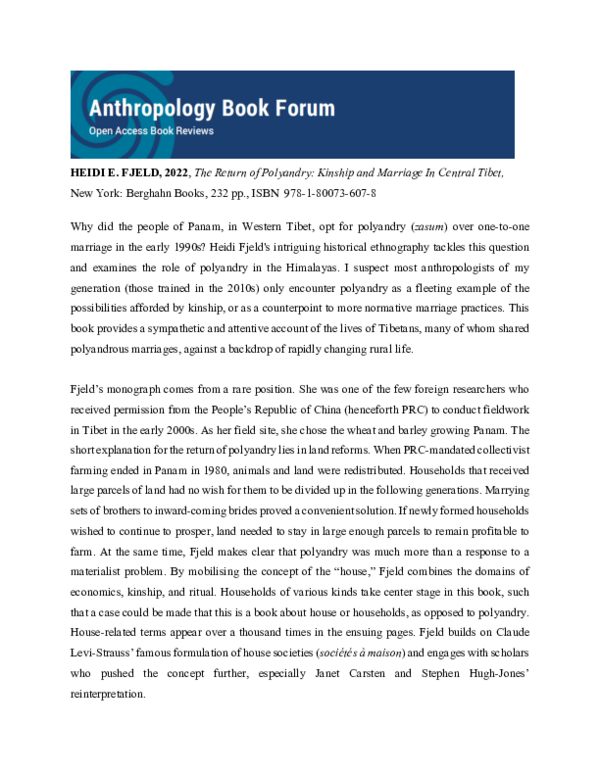 (PDF) Review HEIDI E. FJELD, 2022, The Return Of Polyandry: Kinship And ...