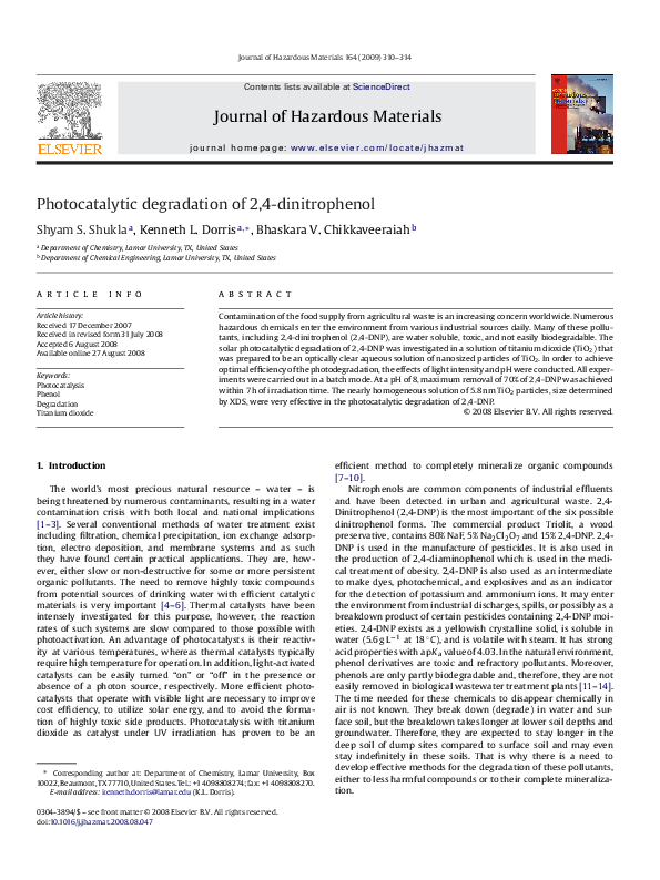 (PDF) Photocatalytic degradation of 2,4-dinitrophenol