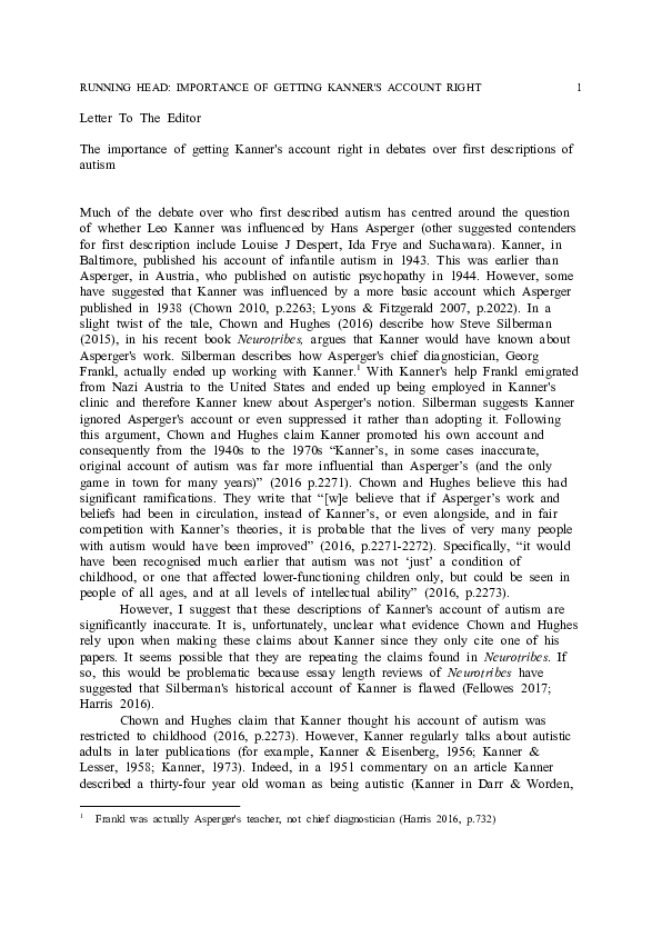 (PDF) The Importance of Getting Kanner’s Account Right in Debates over ...