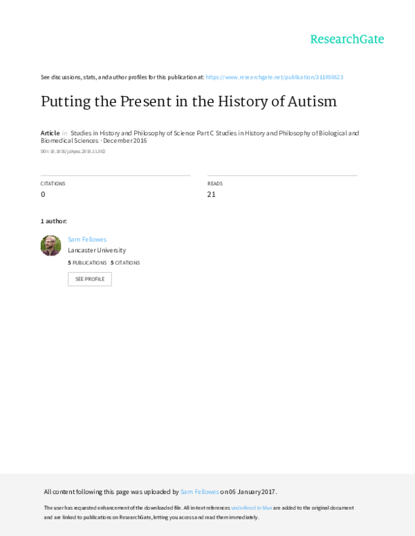 (PDF) Putting the Present in the History of Autism