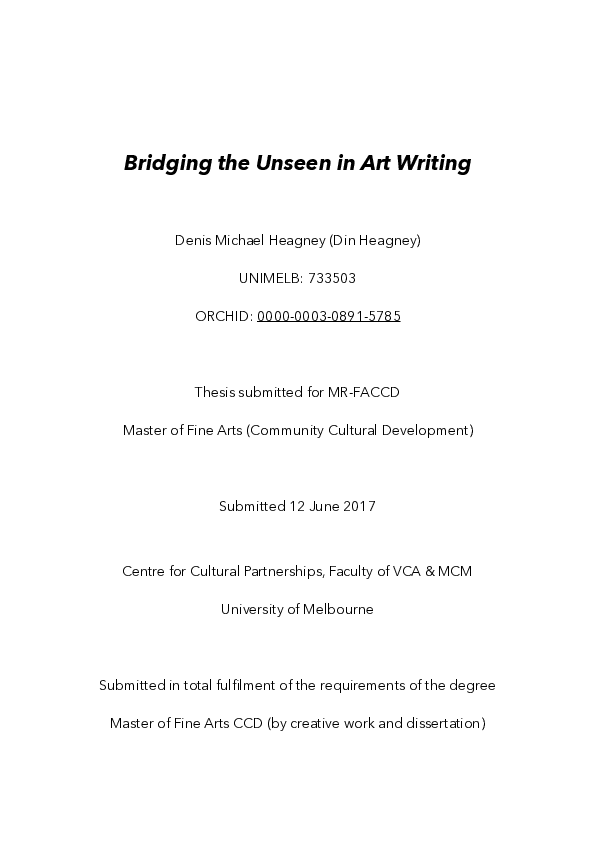 (PDF) Bridging the unseen in art writing (MFA Thesis) University of ...