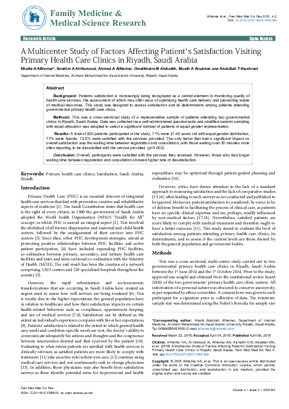 (PDF) A Multicenter Study of Factors Affecting Patient’s Satisfaction ...