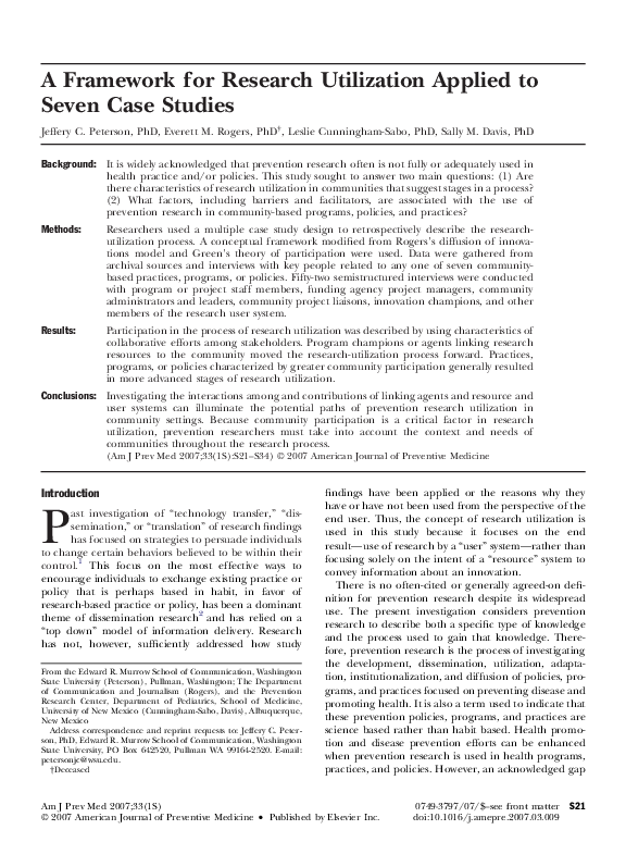 (PDF) A Framework for Research Utilization Applied to Seven Case Studies