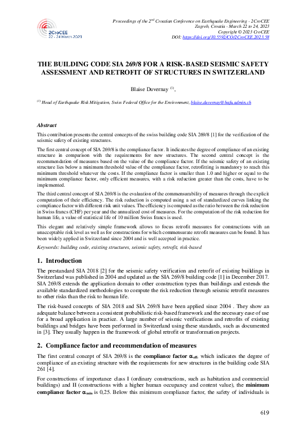 (PDF) The Building Code Sia 269/8 for a Risk-Based Seismic Safety ...