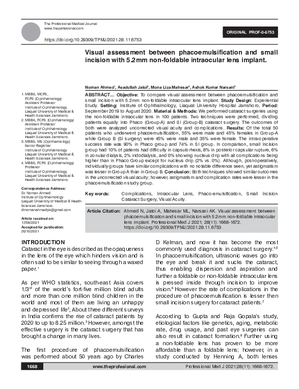(PDF) Visual assessment between phacoemulsification and small incision ...