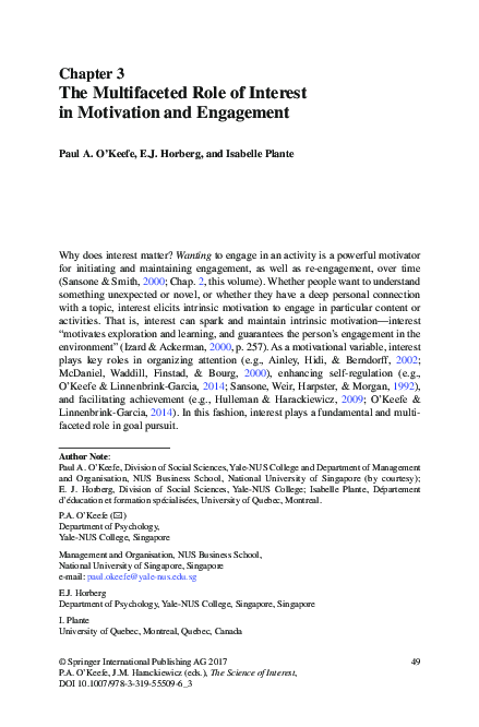 (PDF) The Multifaceted Role of Interest in Motivation and Engagement