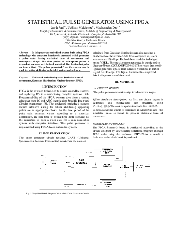 (PDF) Statistical Pulse Generator Using Fpga