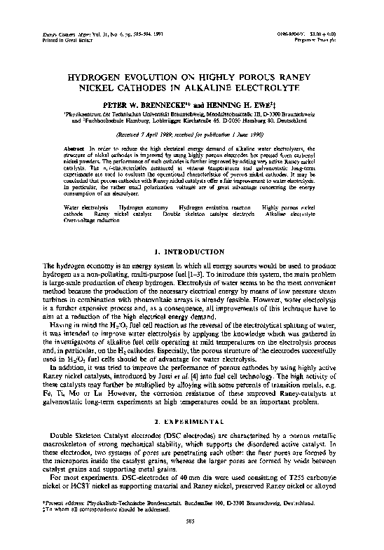 (PDF) Hydrogen evolution of highly porous Raney nickel cathodes in ...
