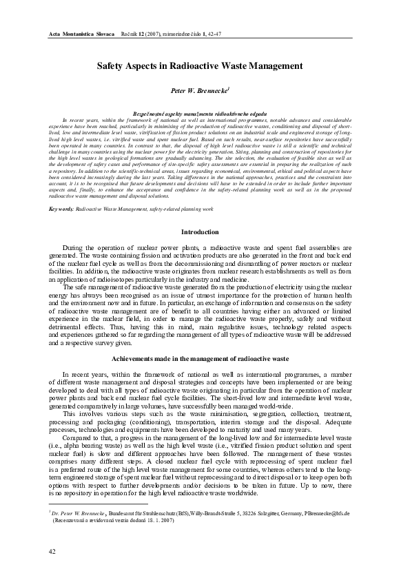 (PDF) Safety Aspects in Radioactive Waste Management