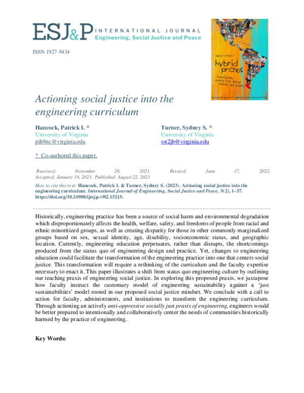 (PDF) Actioning social justice into the engineering curriculum