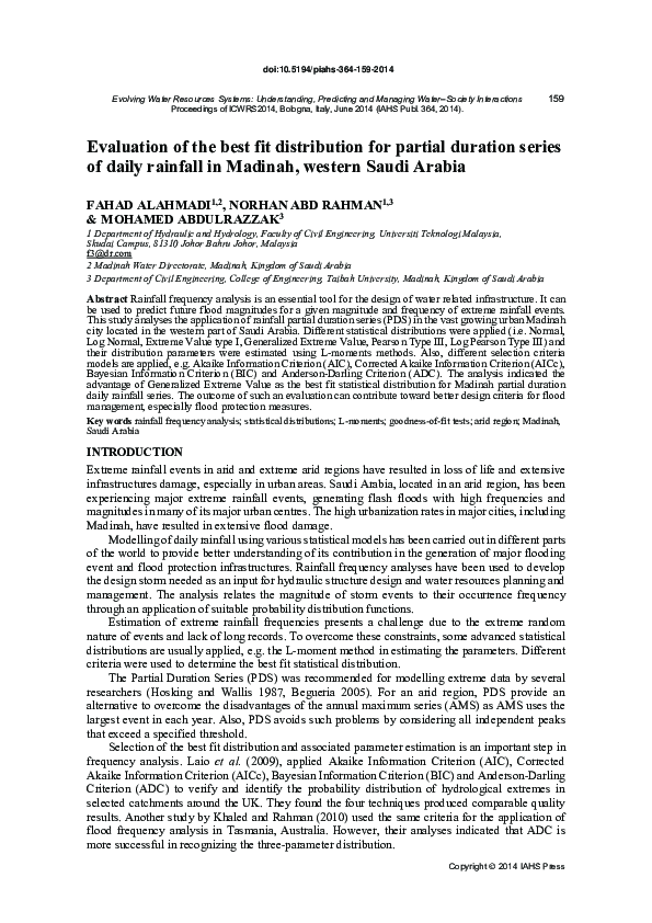 (PDF) Evaluation of the best fit distribution for partial duration ...