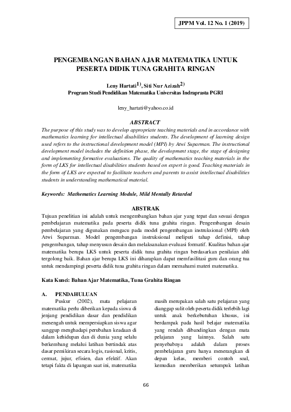 (PDF) Pengembangan Bahan Ajar Matematika Untuk Peserta Didik Tuna Grahita Ringan