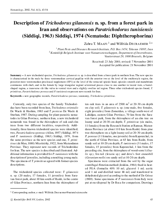 (PDF) Description of Trichodorus gilanensis n. sp. from a forest park ...