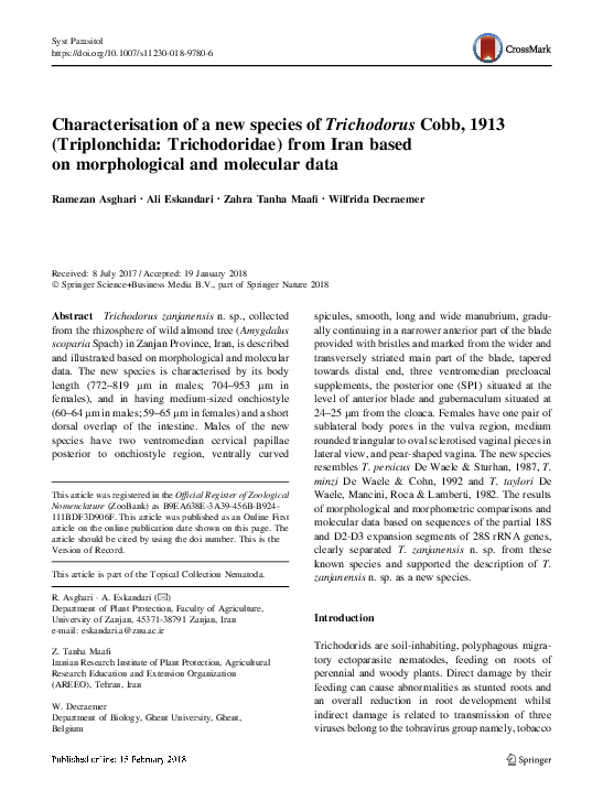 (PDF) Characterisation of a new species of Trichodorus Cobb, 1913 ...