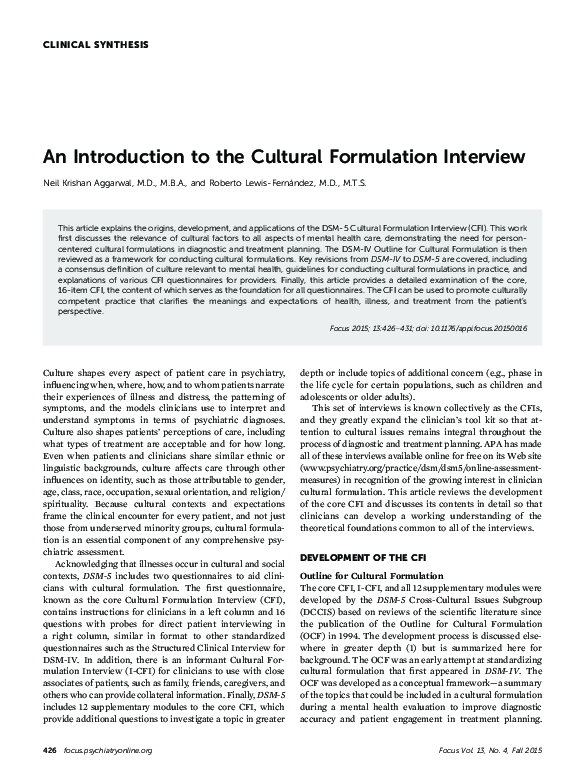 (PDF) An Introduction to the Cultural Formulation Interview