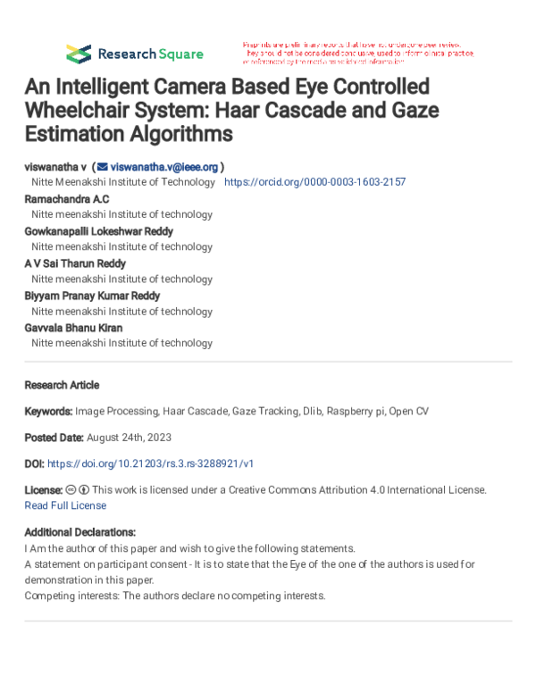 (PDF) An Intelligent Camera Based Eye Controlled Wheelchair System: Haar Cascade and Gaze ...