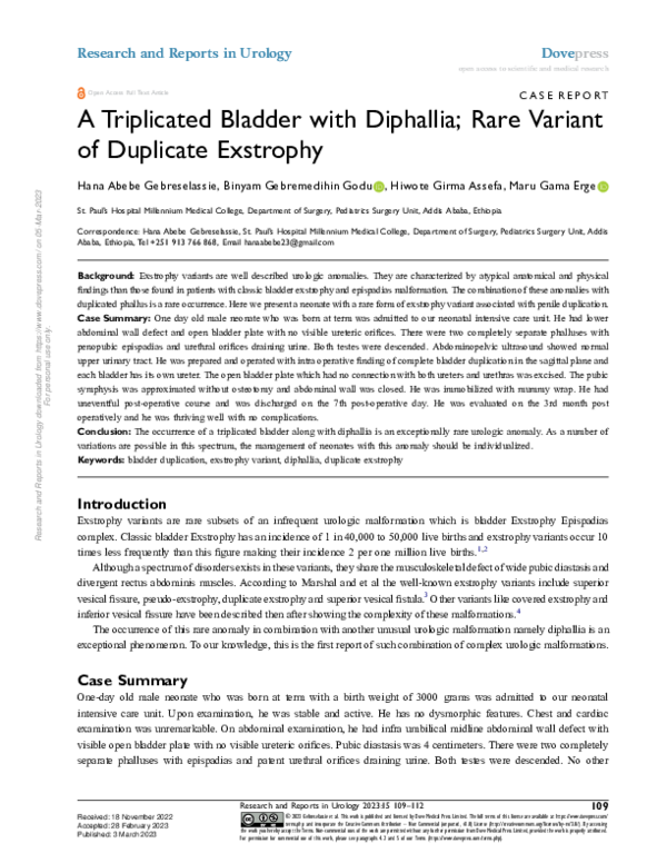 (PDF) A Triplicated Bladder with Diphallia; Rare Variant of Duplicate ...