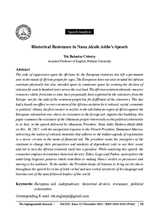 (PDF) Rhetorical Resistance in Nana Akufo Addo’s Speech