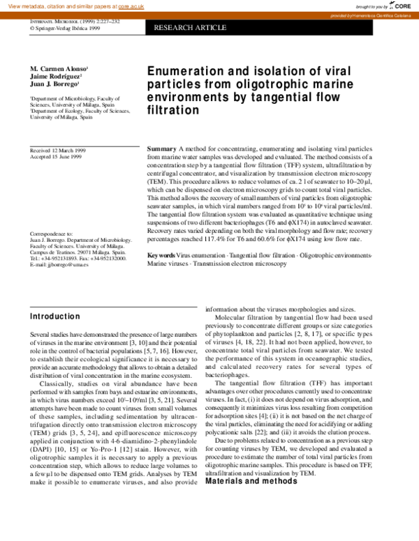 (PDF) Enumeration and isolation of viral particles from oligotrophic ...