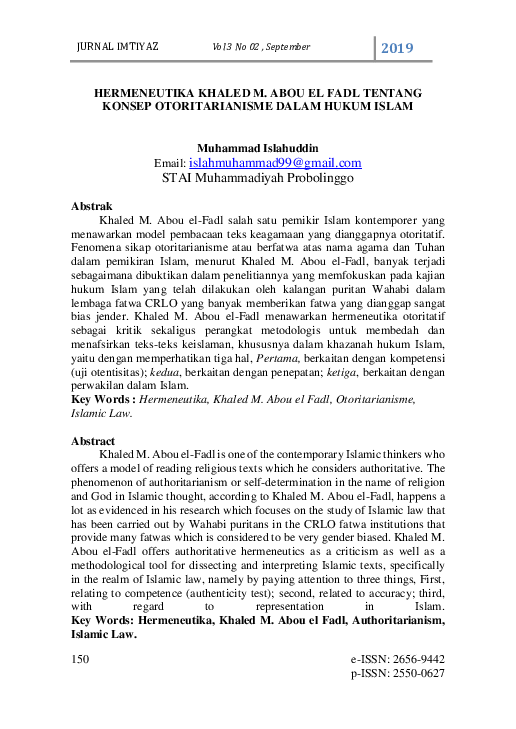 (PDF) Hermeneutika Khaled M. Abou El Fadl Tentang Konsep ...