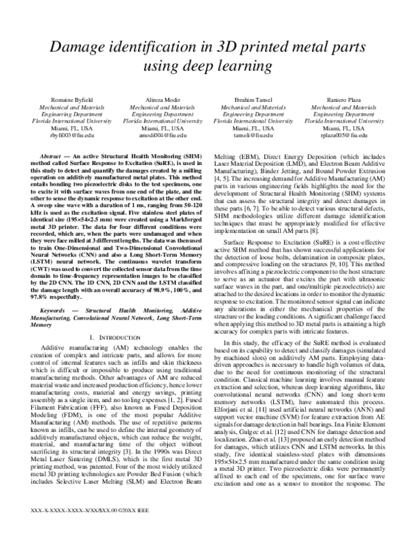 (PDF) Damage identification in 3D printed metal parts using deep learning