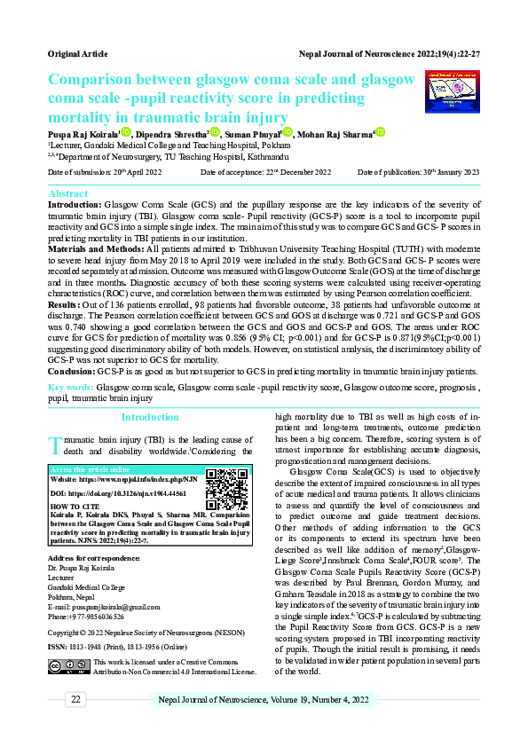 (PDF) Comparision between the Glasgow Coma Scale and Glasgow Coma Scale Pupil reactivity score ...